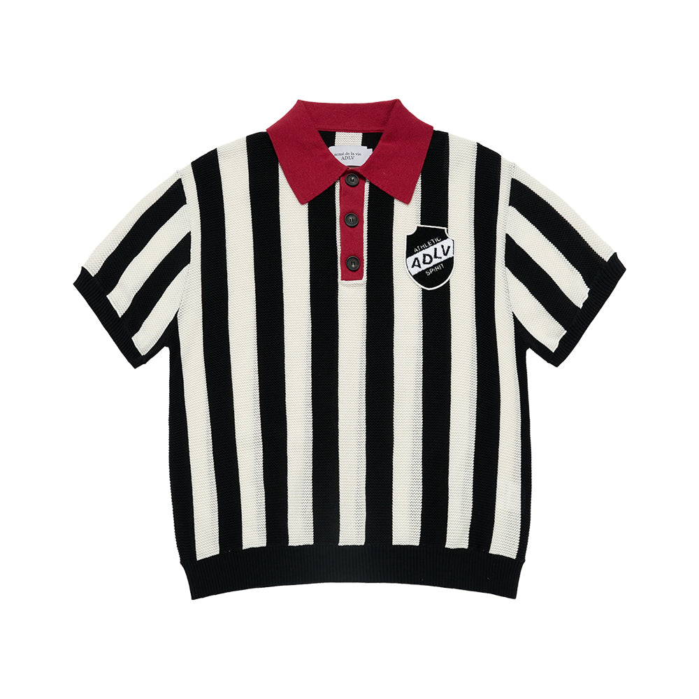 ADLV | COLLAR POINT STRIPE SHORT SLEEVE KNIT BLACK | ADLV Malaysia